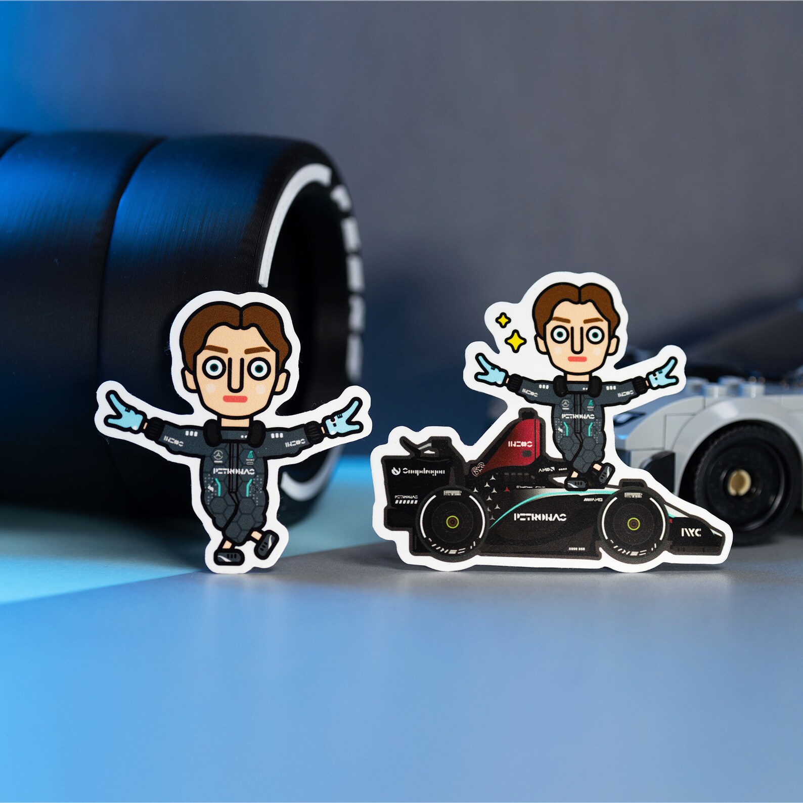 George Russell Iconic T-pose on F1 Race Car Waterproof Sticker | Cute ...