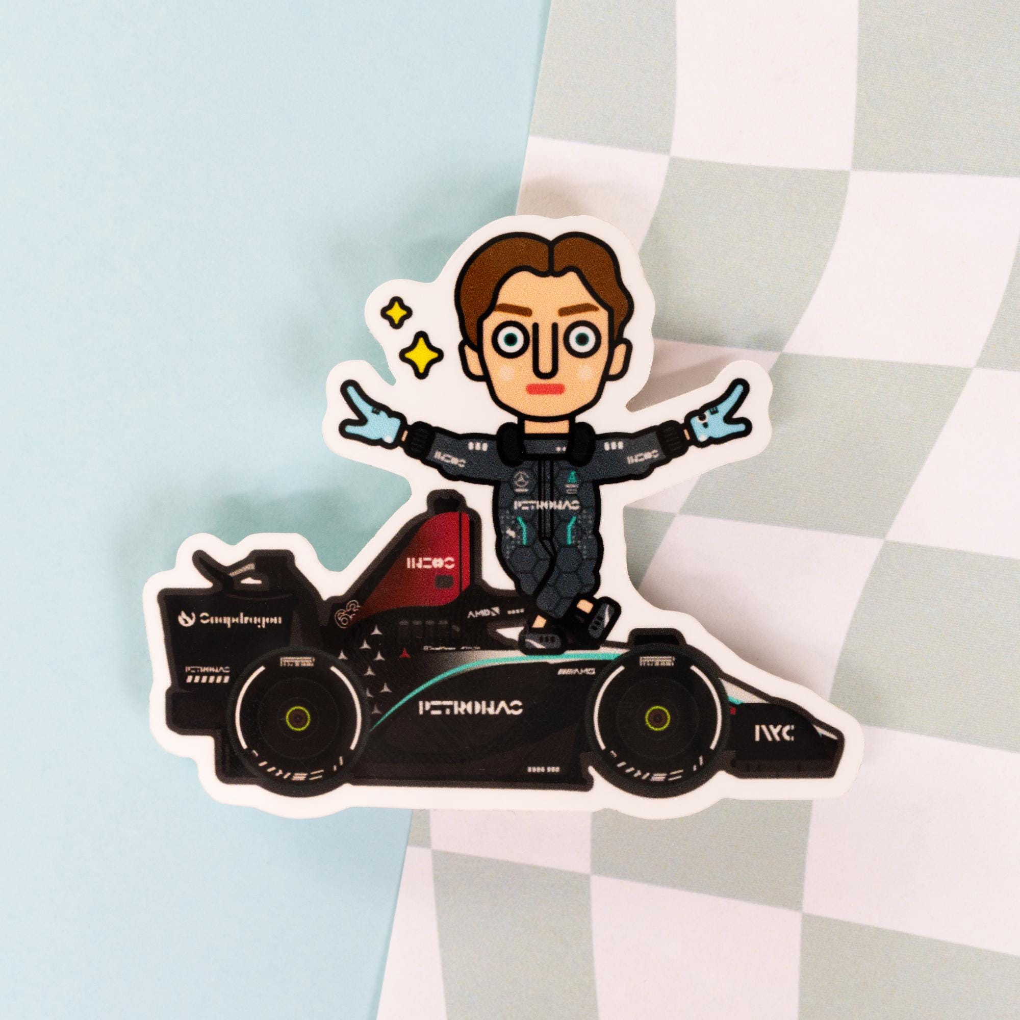 George Russell Iconic T-pose on F1 Race Car Waterproof Sticker | Cute ...