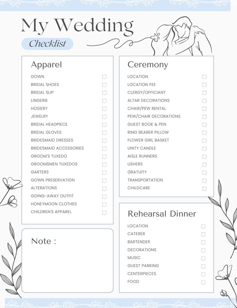 My Wedding Checklist - Wedding Apparel, Wedding Ceremony, Rehearsal ...