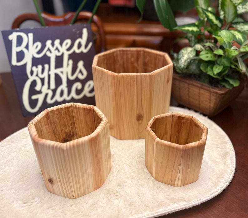 Handmade Cedar Flower Pot: Natural Wood Planter, Indoor Garden - Etsy