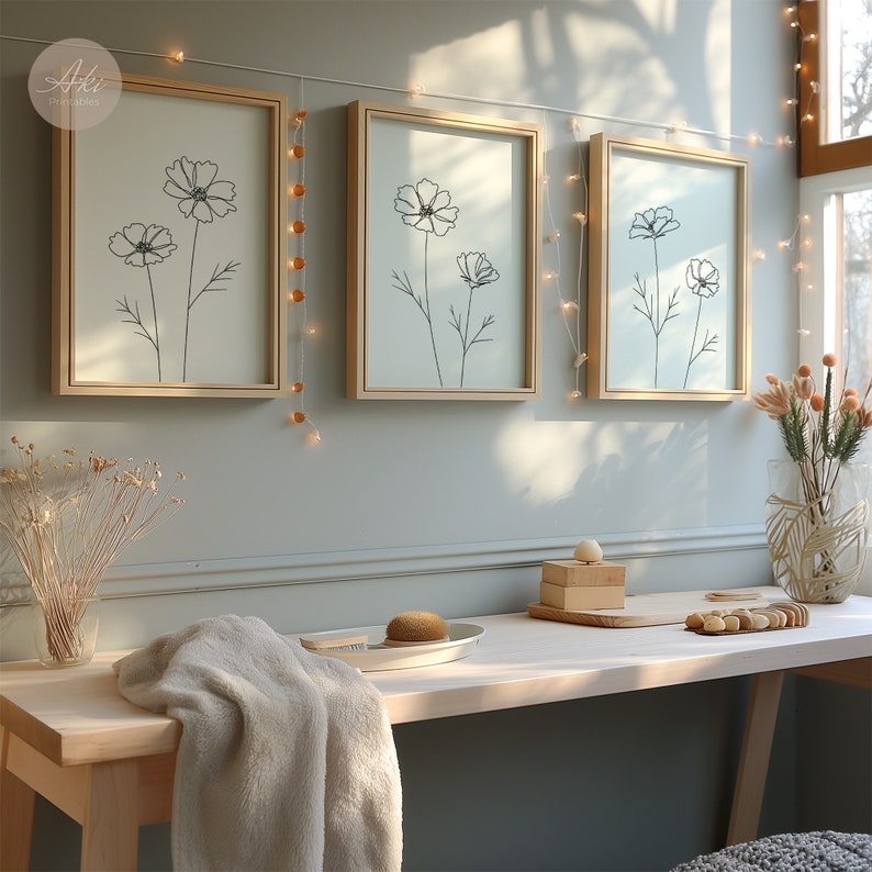 Set of 3, Single Line Cosmos Art, Minimalist Wall Art, One Line Art ...