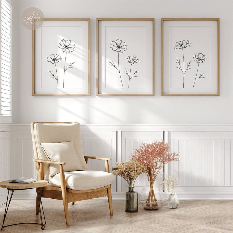 Set of 3, Single Line Cosmos Art, Minimalist Wall Art, One Line Art ...