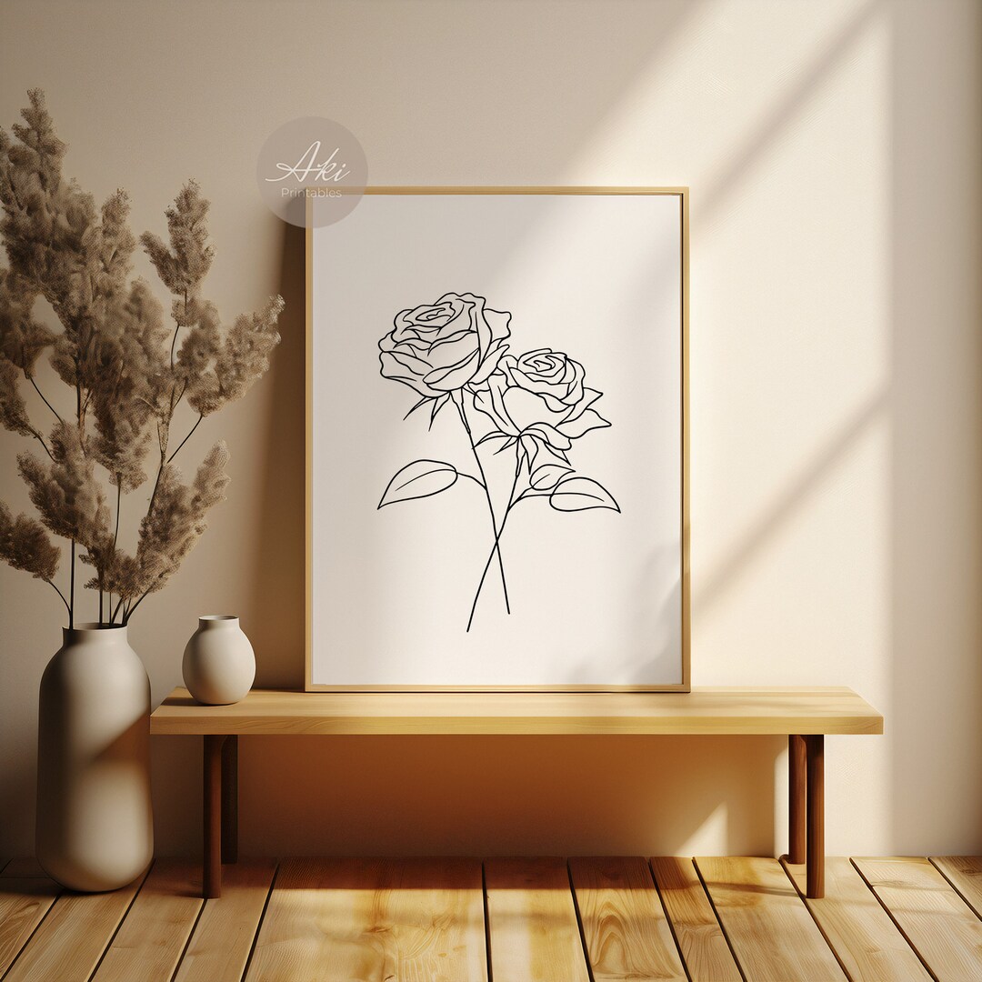Single Line Rose Art, Line Art Floral, Flower Line Art Prints, Floral ...
