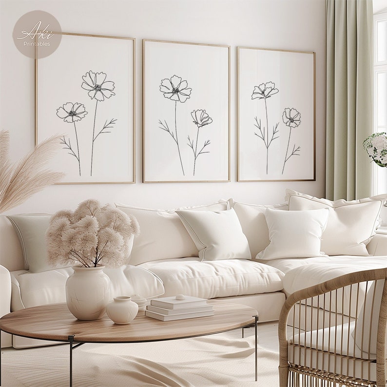 Set of 3, Single Line Cosmos Art, Minimalist Wall Art, One Line Art ...