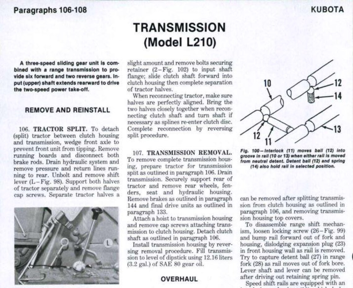 Kubota L175, L210, L225, L225DT, L260 Tractor Service Repair Manual ...