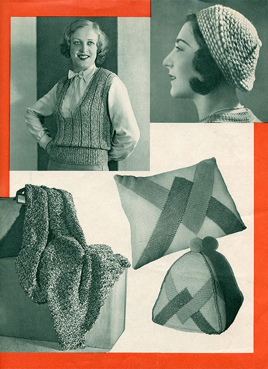 German Vintage Knitting Patterns 1930s Hats, Sweaters, Housewares, and ...