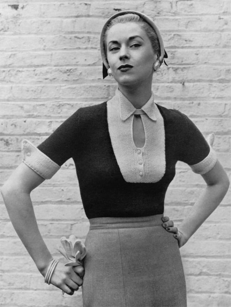 1950s Sweater With Variable Neckline - Vintage Knitting Pattern - PDF ...