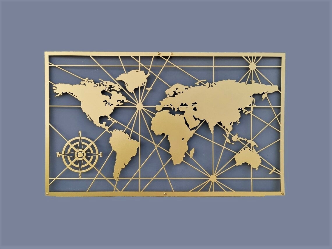 Metal World Map -metal Wall Decoration, Metal Wall Art, Housewarming ...