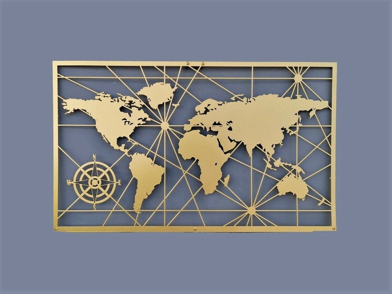 Metal World Map -metal Wall Decoration, Metal Wall Art, Housewarming ...