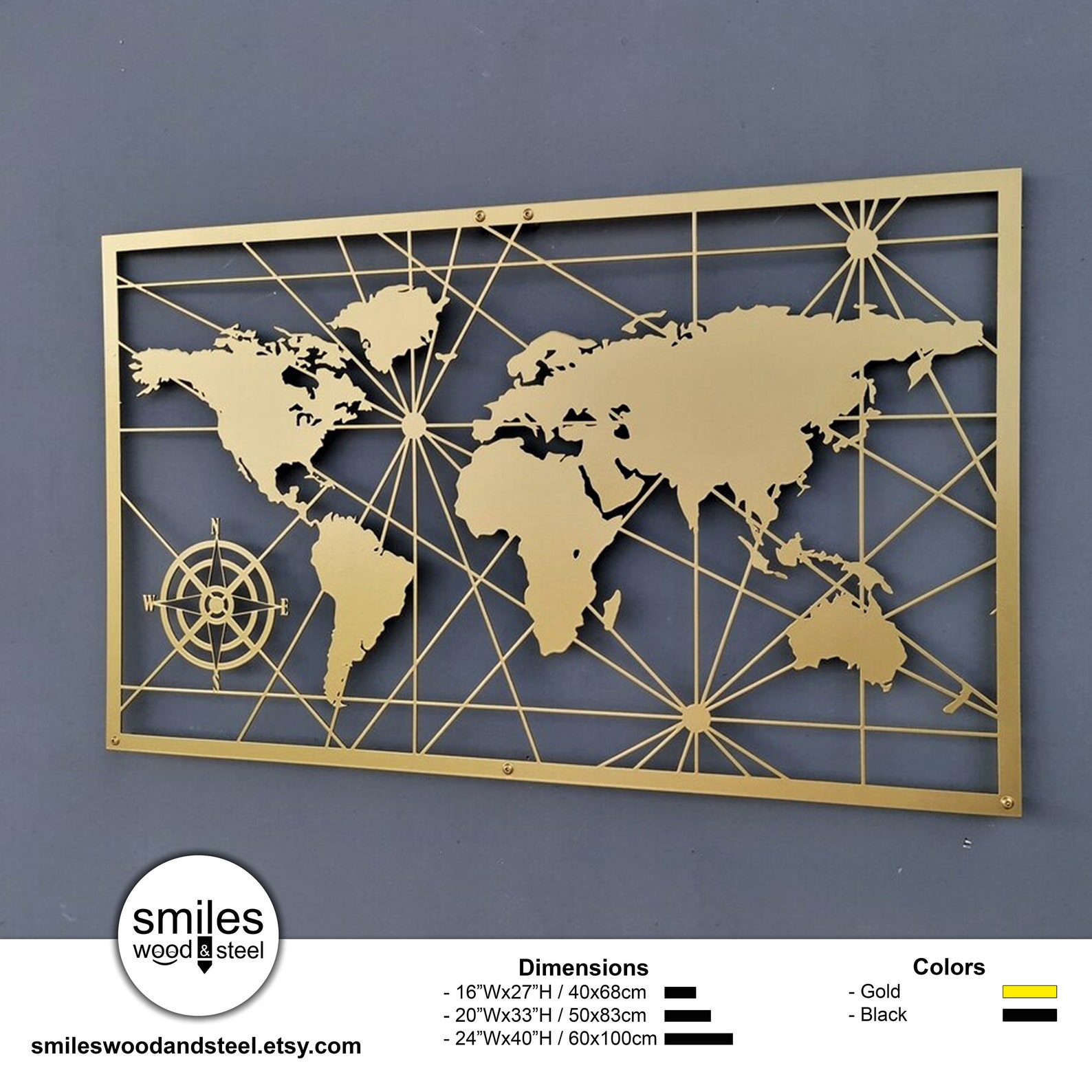 Metal World Map -metal Wall Decoration, Metal Wall Art, Housewarming ...