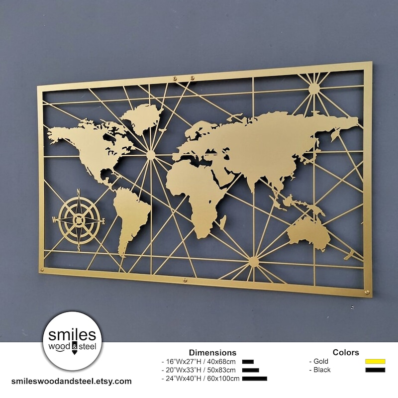 World Map Metal Wall - Etsy