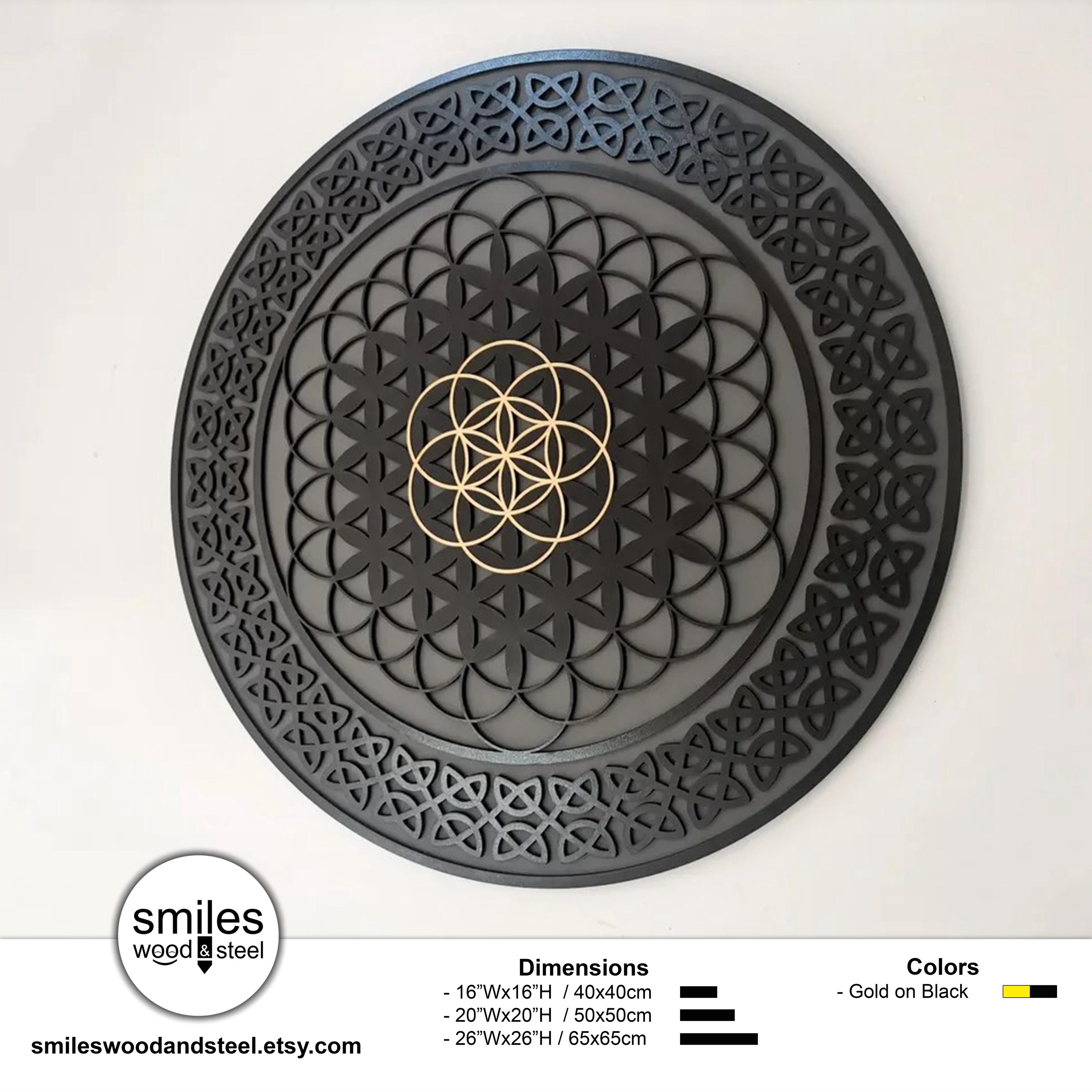 Flower of Life and Celtic Knot Wall Art, Seed of Life Wall Decor ...
