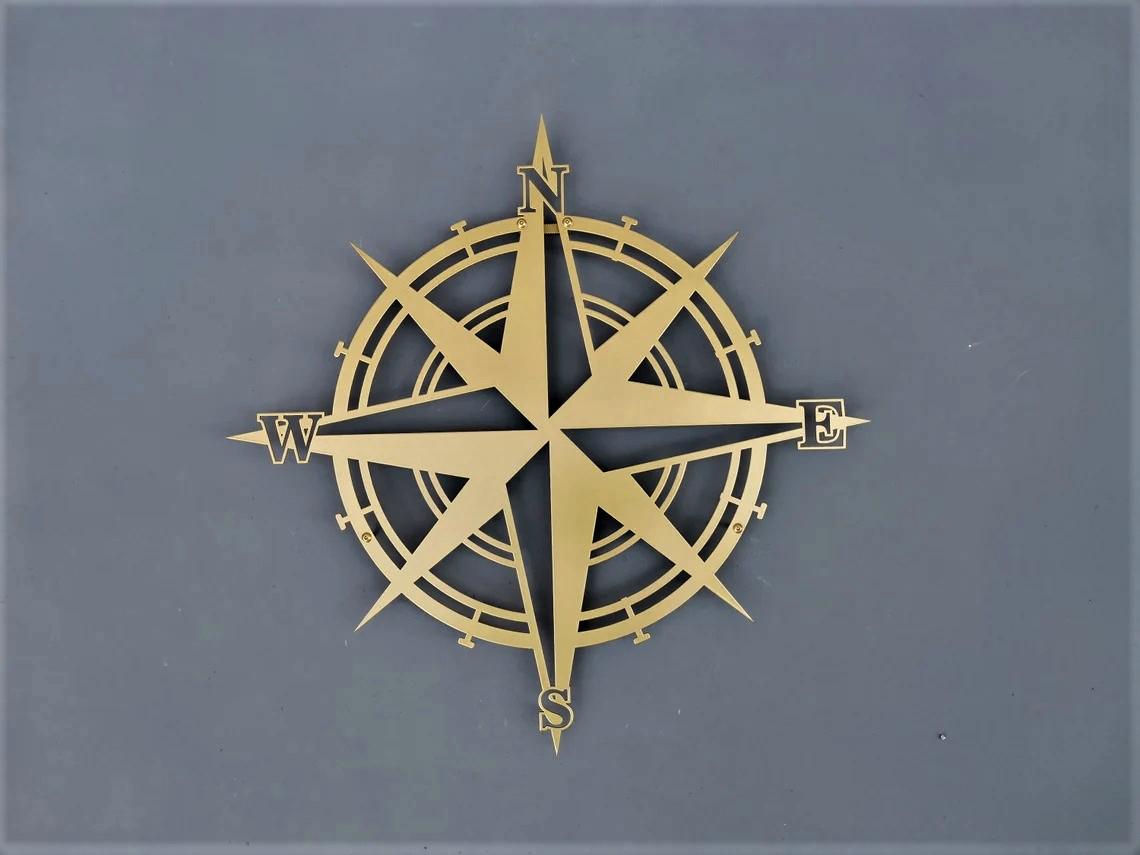 Nautical Compass Rose Metal Wall Art, Black Metal Compass Metal ...