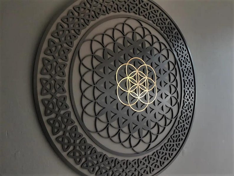 Flower of Life and Celtic Knot Wall Art, Seed of Life Wall Decor ...