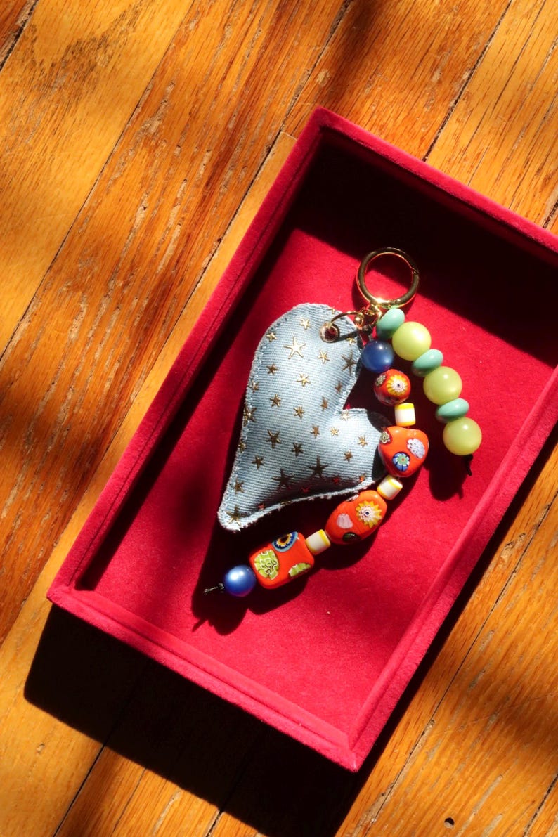 Puffy Denim Heart Bag Charm - Etsy