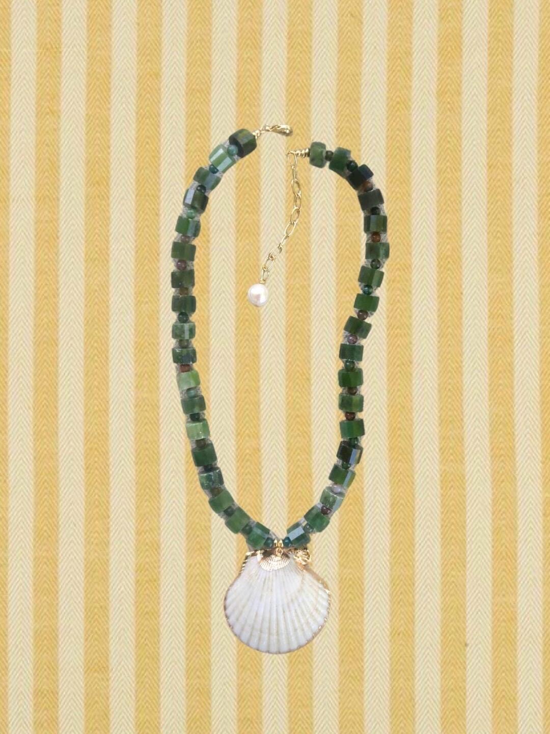 Green Jade Necklace With Scallop Shell Pendant - Etsy
