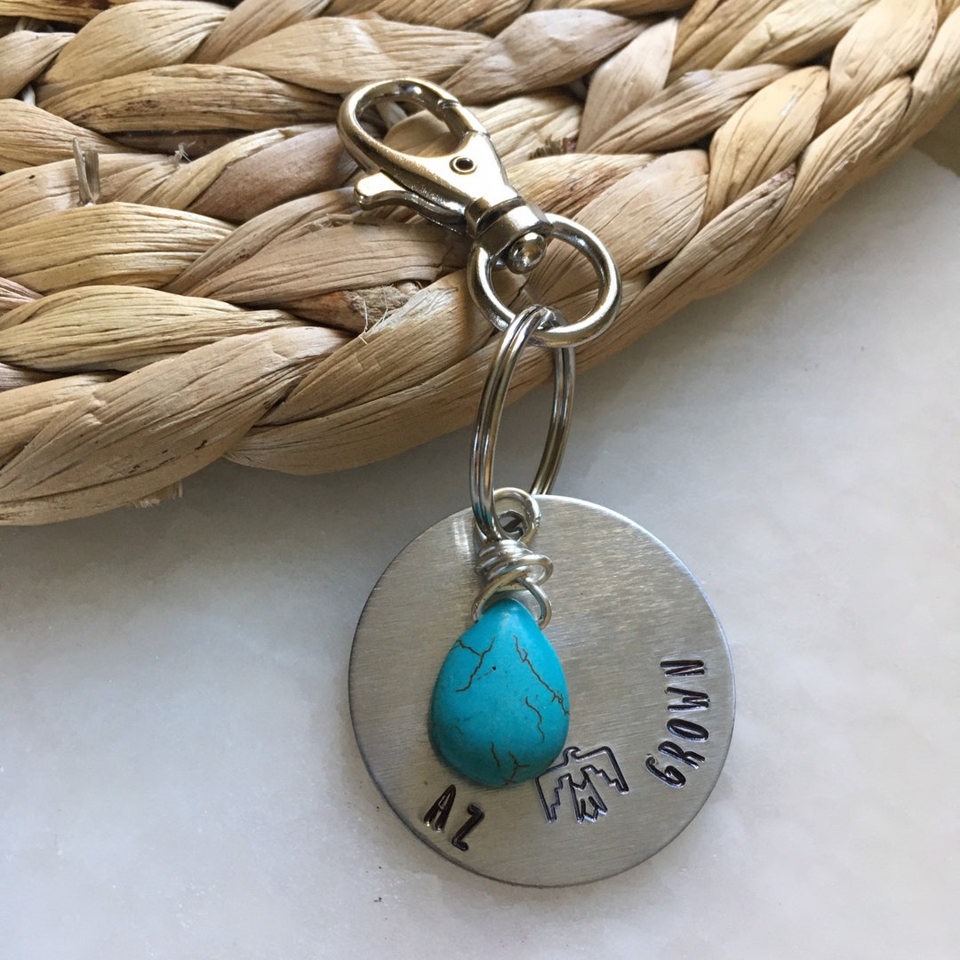AZ Grown Keychain. Aluminum Round. Arizona Gift. Thunderbird Stamp ...