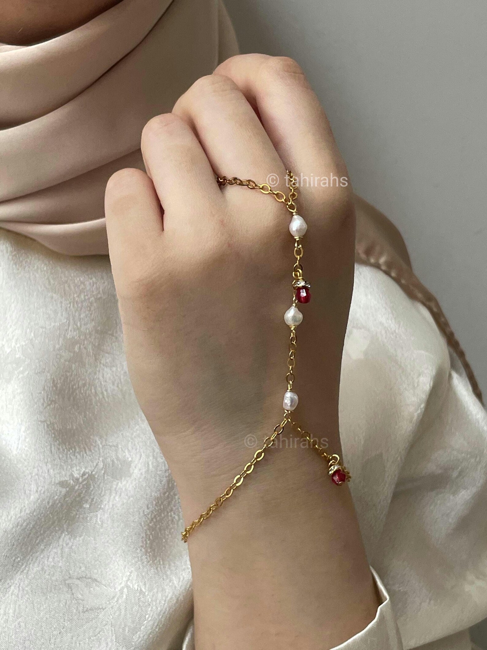 Pearl Hand Chain 14k Gold Filled Dainty Bracelet, Freshwater Pearl Hand ...