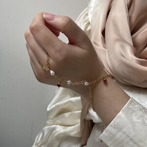 Pearl Hand Chain 14k Gold Filled Dainty Bracelet, Freshwater Pearl Hand Jewellery, Pearl Chain ...