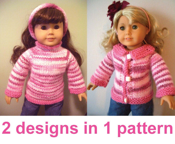 2 Outfits in 1 KNITTING Beginner Level PATTERN for American Girl 18 ...