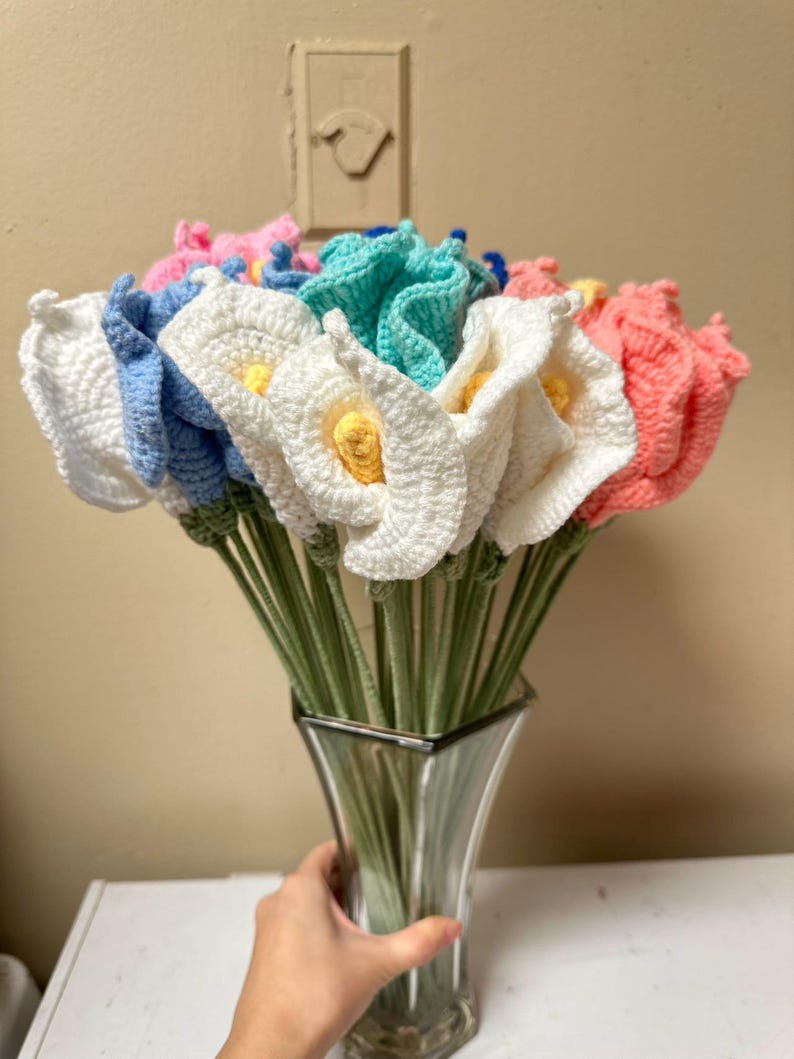Crochet Calla Lily Bouquet, Handmade Knitted Flower Decor - Etsy