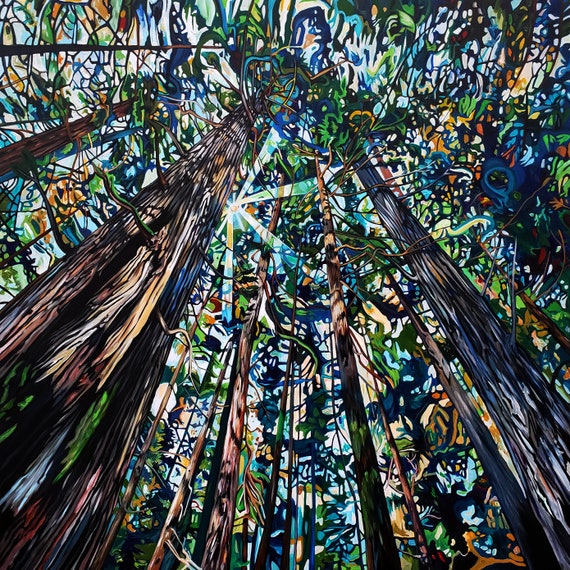 CANVAS PRINT Ornate Forest Cedar Trees Painting by Taralee | Etsy