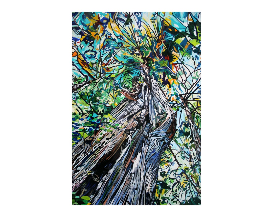 Original Cedar Tree Painting: Lively Acrylic on Canvas (60x40 Inches ...