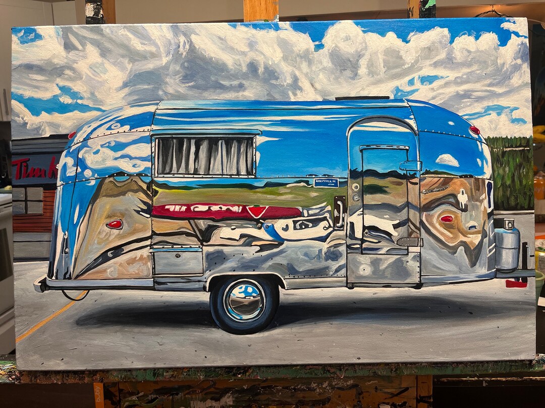 ORIGINAL PAINTING Tim Hortons Airstream 2023 30x20 Acrylic on Canvas by ...