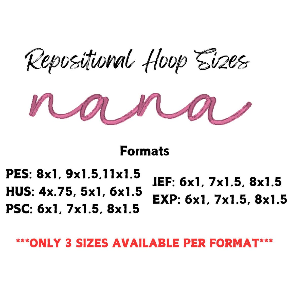 NANA Cursive Embroidery Design: Repositional Hoop (digital File) - Etsy