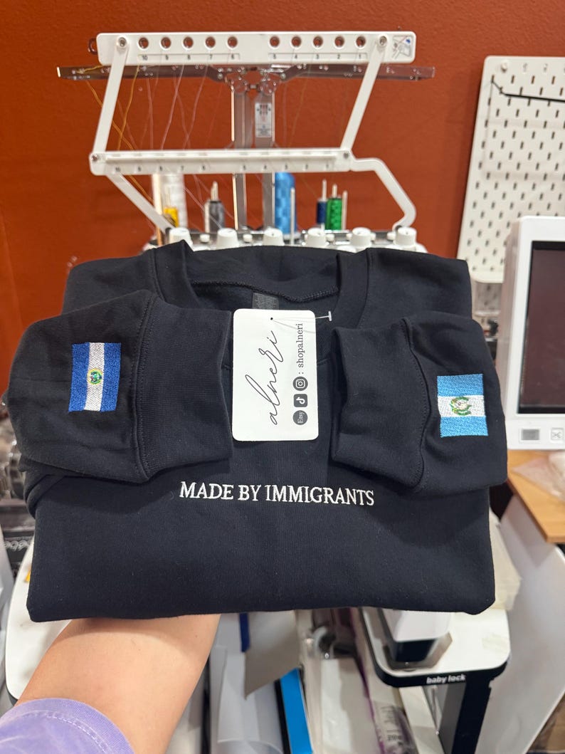 MADE BY IMMIGRANTS Embroidered Crewneck, Flag on Sleeve - Etsy