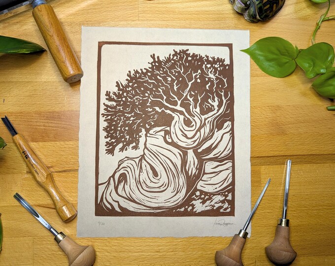 A Redwood Forest Giant, Linocut Tree Print - Etsy