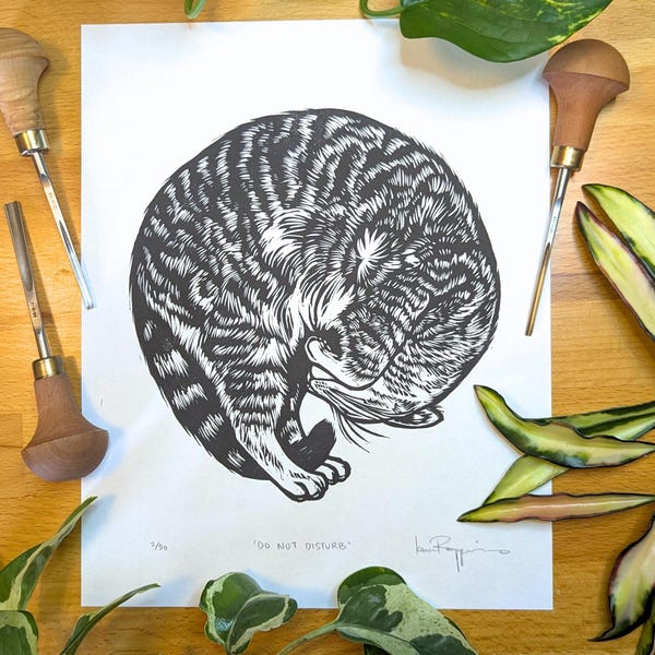 Cat Block Print - Etsy