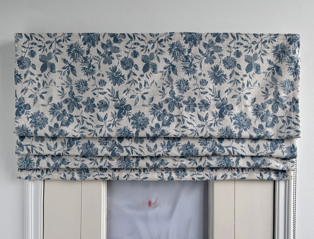 Blue Floral Pattern Roman Shades, Crushed Floral Pattern Roman Shades ...