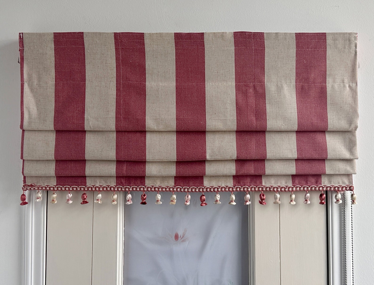 Red Striped Roman Shades, Roman Shades With Red Tassels, Custom Size ...