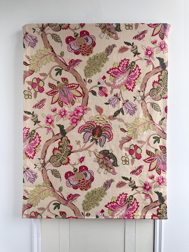 Red Floral Cotton Linen Roman Shades, Printed Roman Shades, French ...