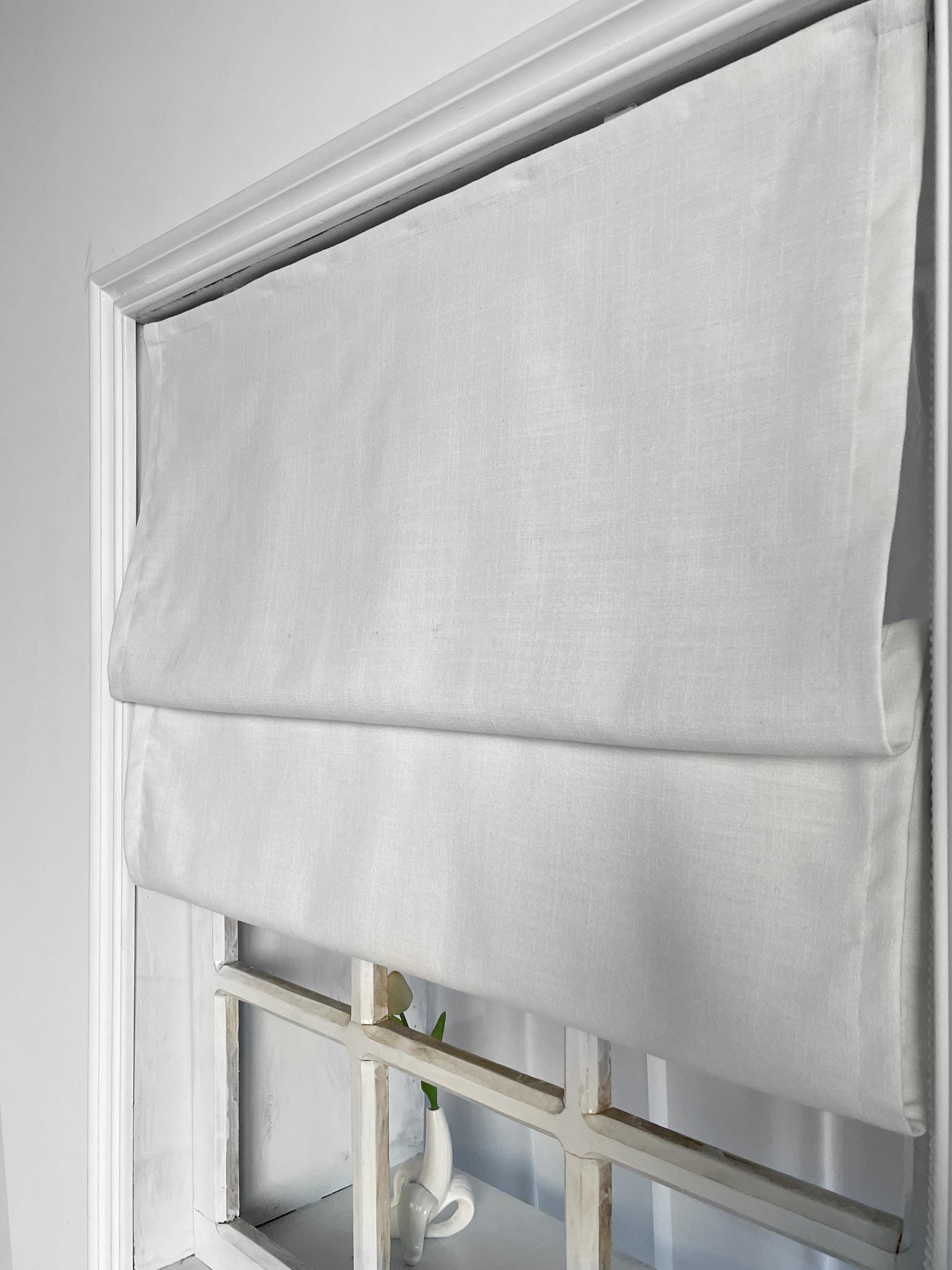 White Linen Roman Shades, Drawstring System, Blackout Roman Shades ...