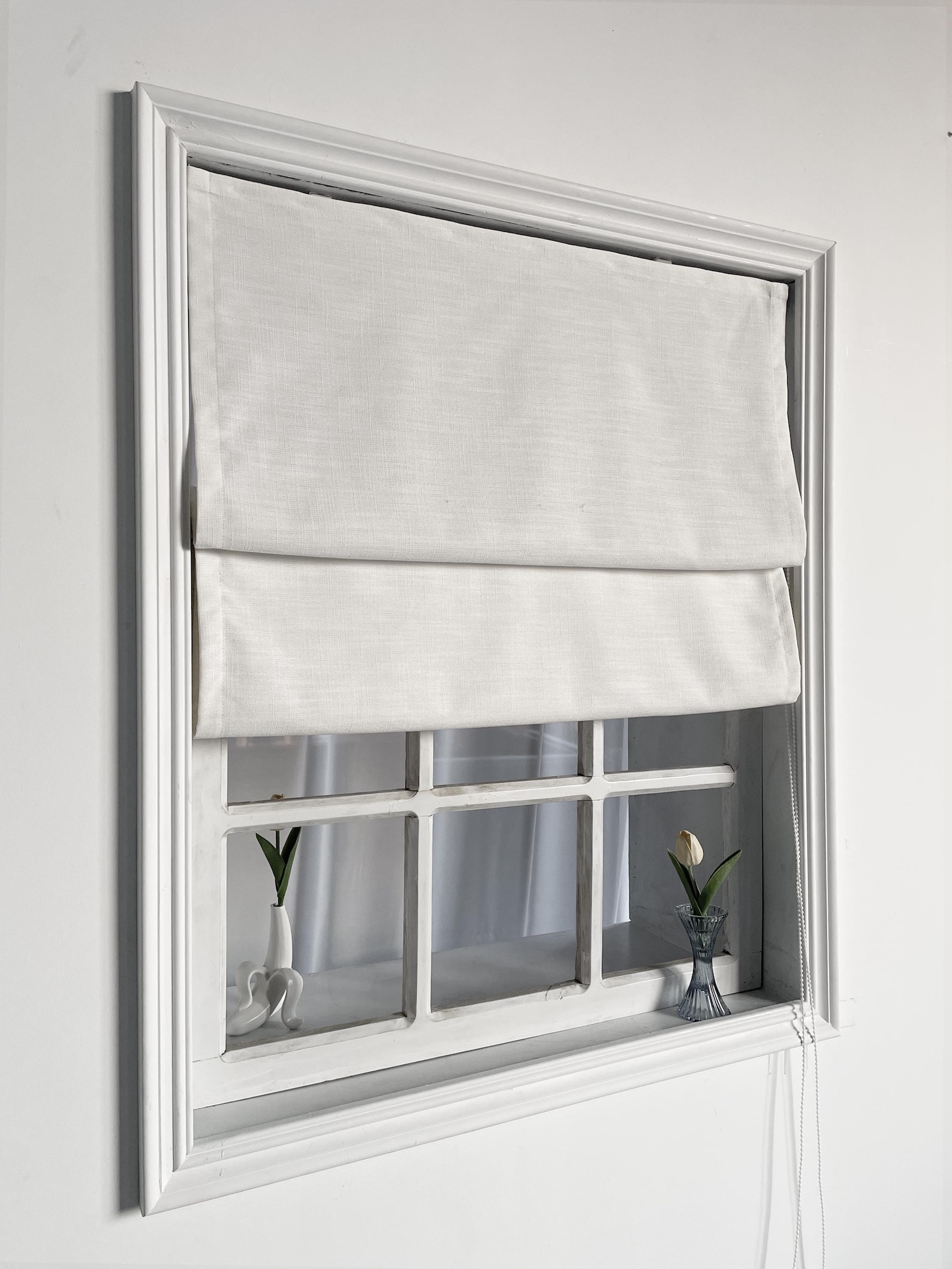 White Linen Roman Shades, Drawstring System, Blackout Roman Shades ...