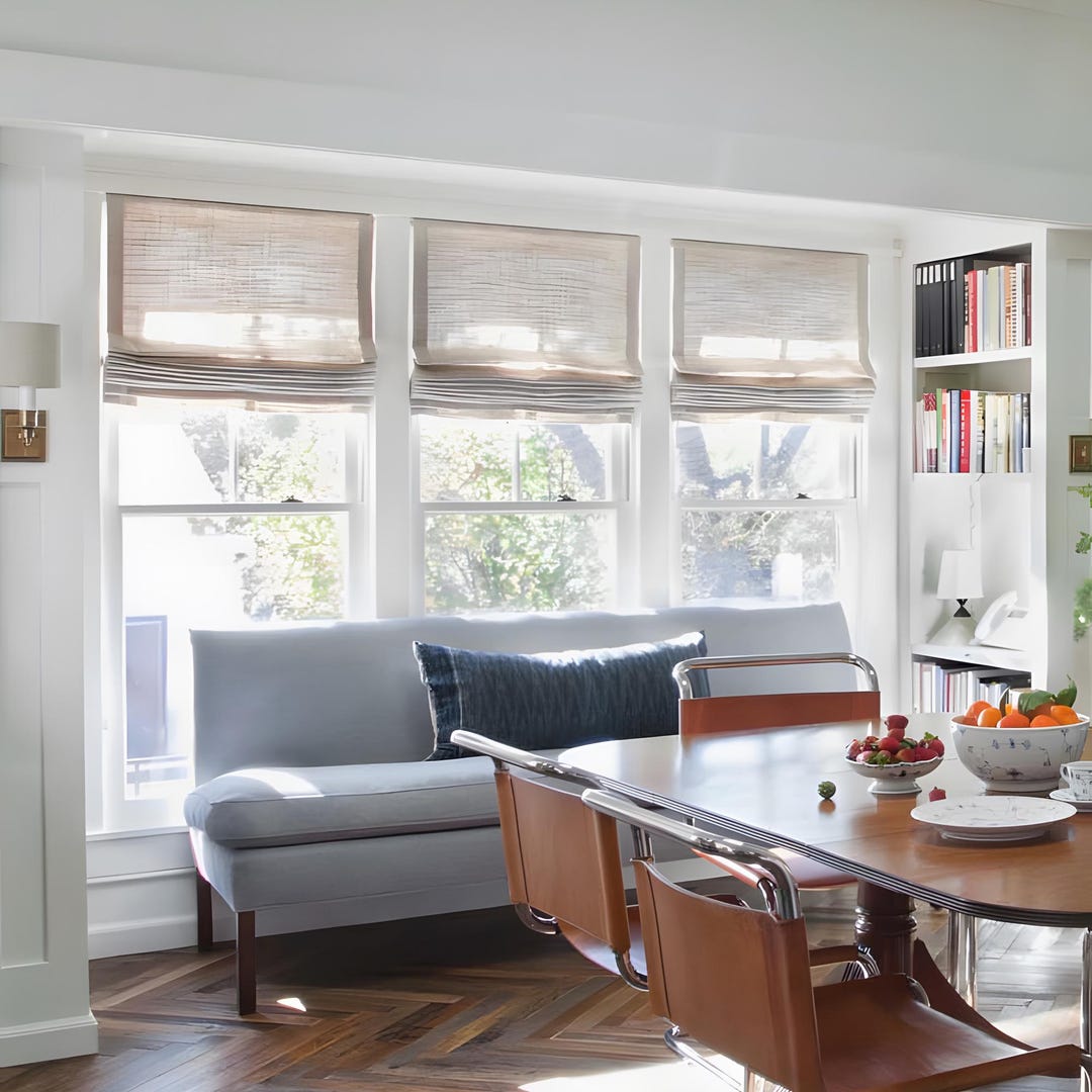 Beige Linen Roman Shades, Drawstring System, Blackout Roman Shades ...