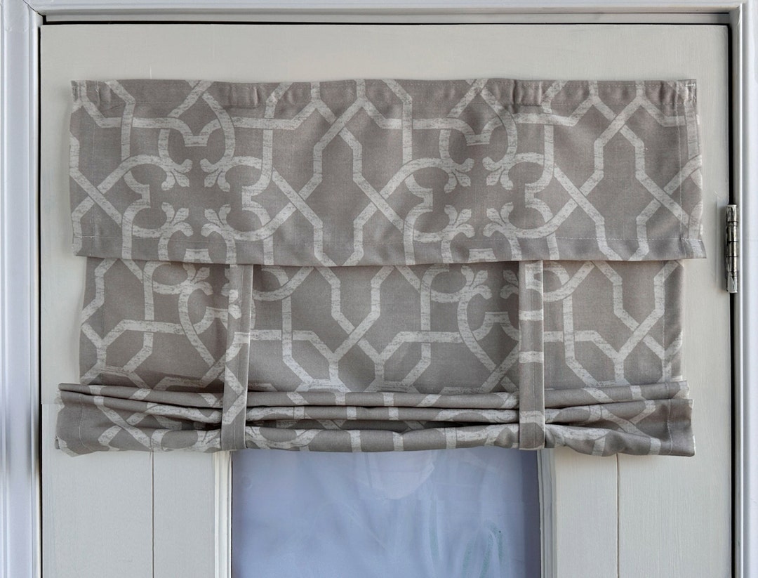 Door Curtain With Grey Geometric Pattern, French Door Privacy Curtain ...
