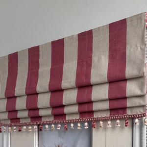 Red Striped Roman Shades, Roman Shades With Red Tassels, Custom Size ...