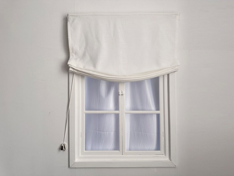 White Linen Roman Shades, Drawstring System, Custom Size Roman Shades ...