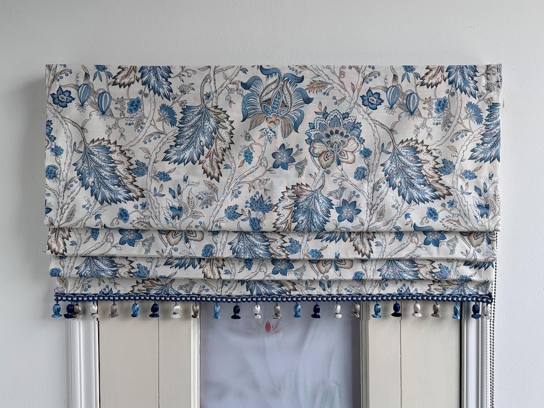 French Blue Floral Pattern Roman Shades, Printed Roman Shades, French ...