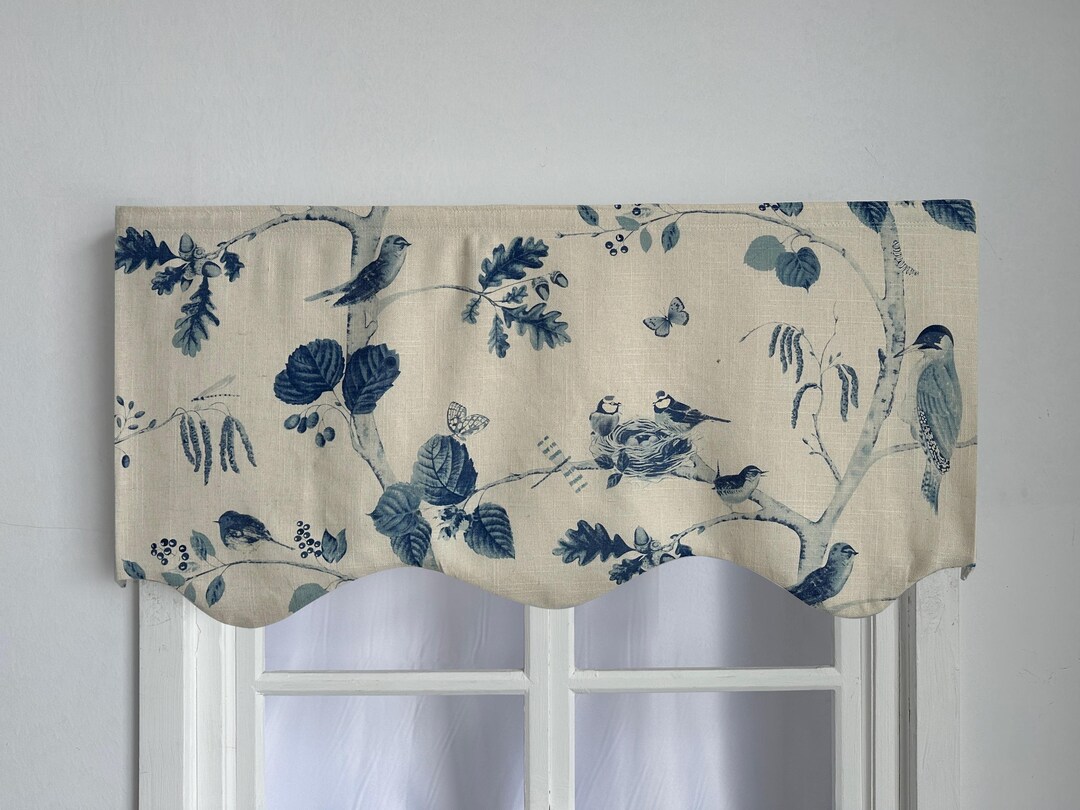 French Blue Leaf Pattern Linen Curtains, Curtain Drapery, Curtain ...