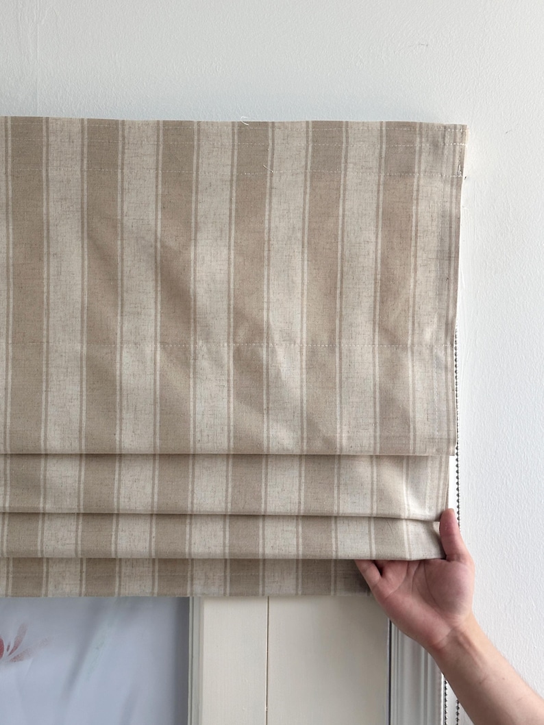 Brown Striped Cotton Linen Roman Shades, Printed Roman Shades, French ...