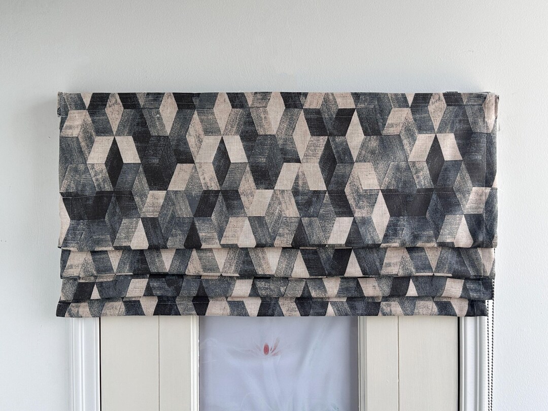 Grey Beige Colour Blocked Diamond Pattern Roman Blinds, Printed Roman ...