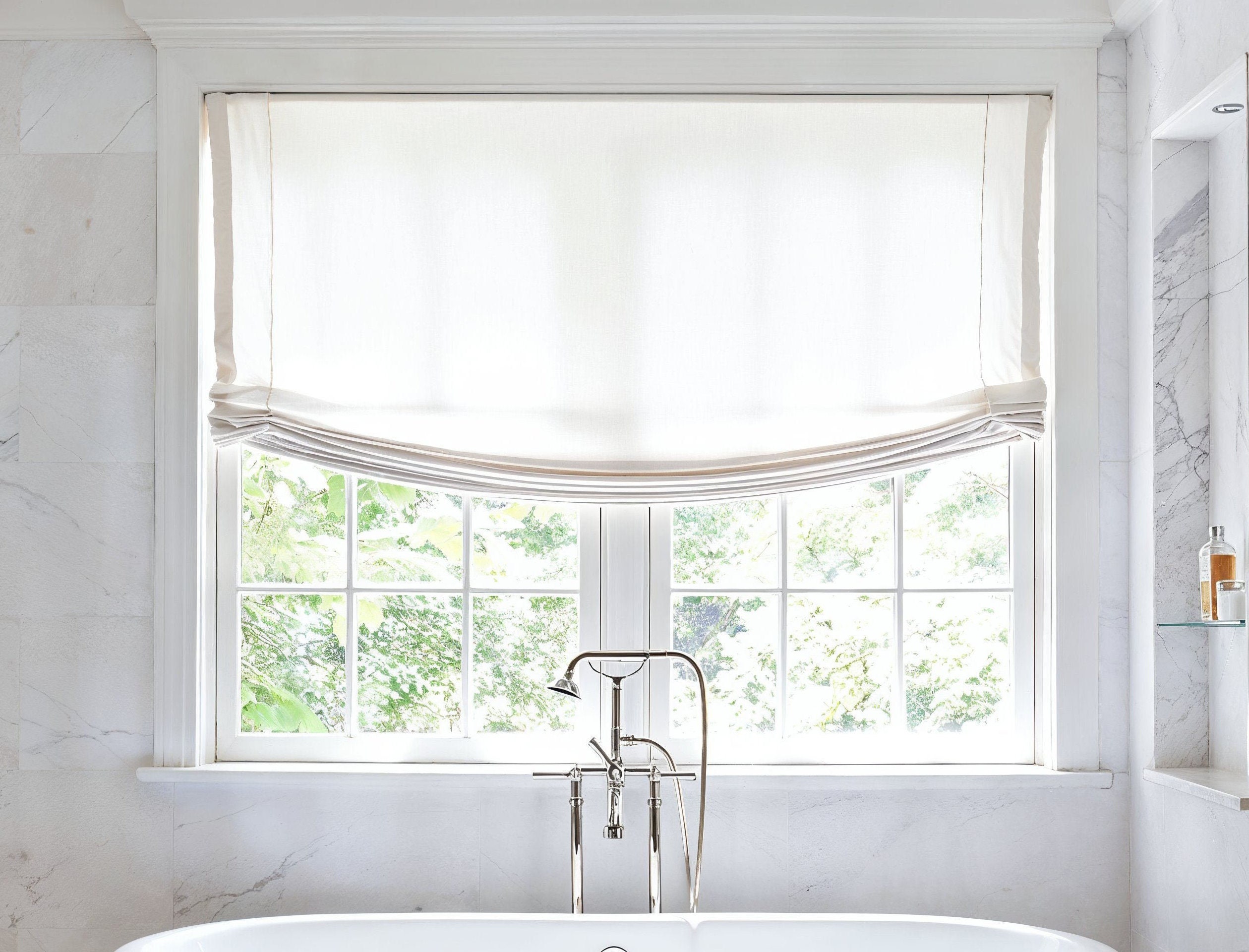 Handmade White Linen Roman Shade With Drawstring - Etsy