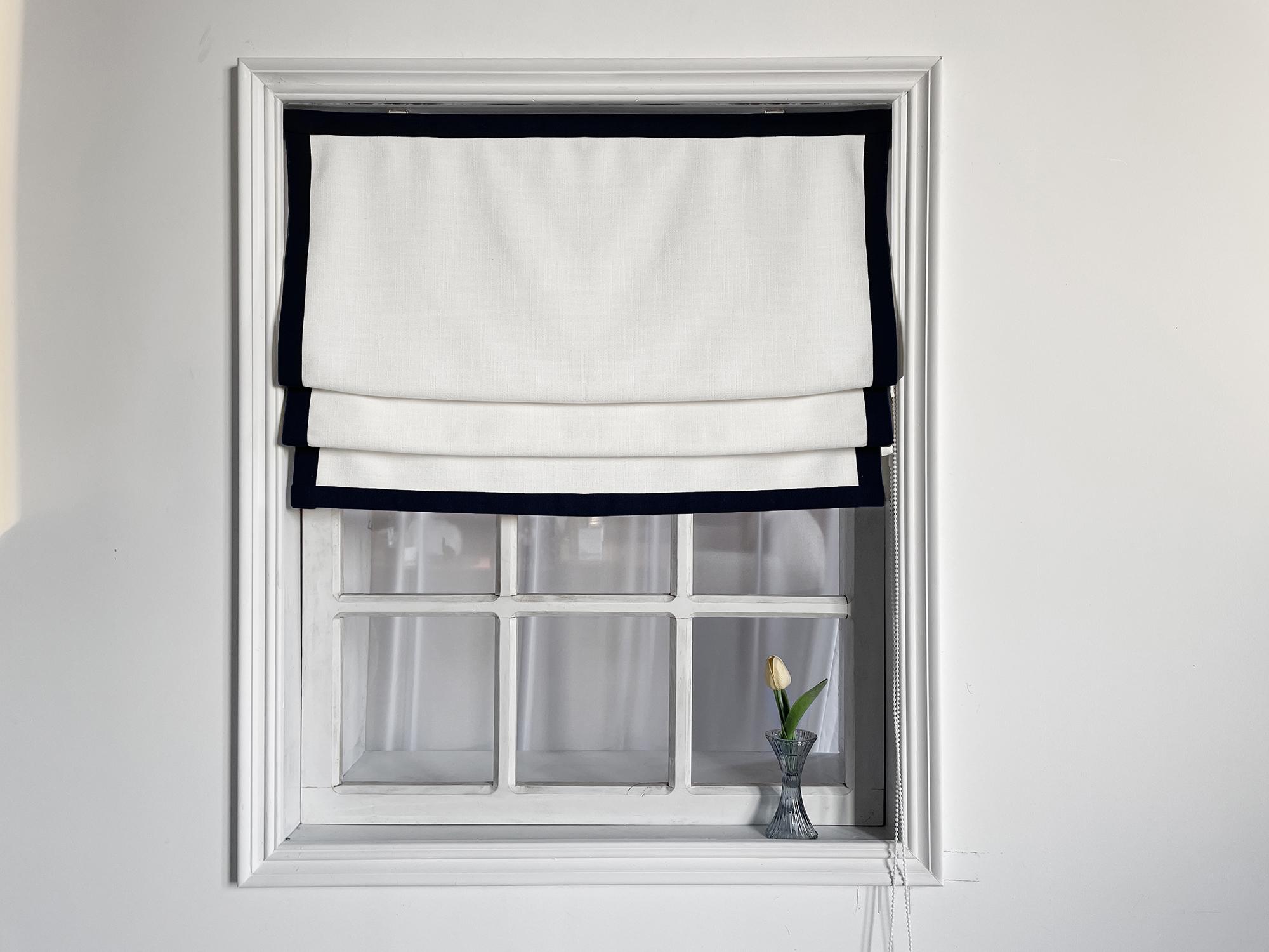 Linen Roman Shades With Black Trim, Drawstring System, Custom Size Home ...