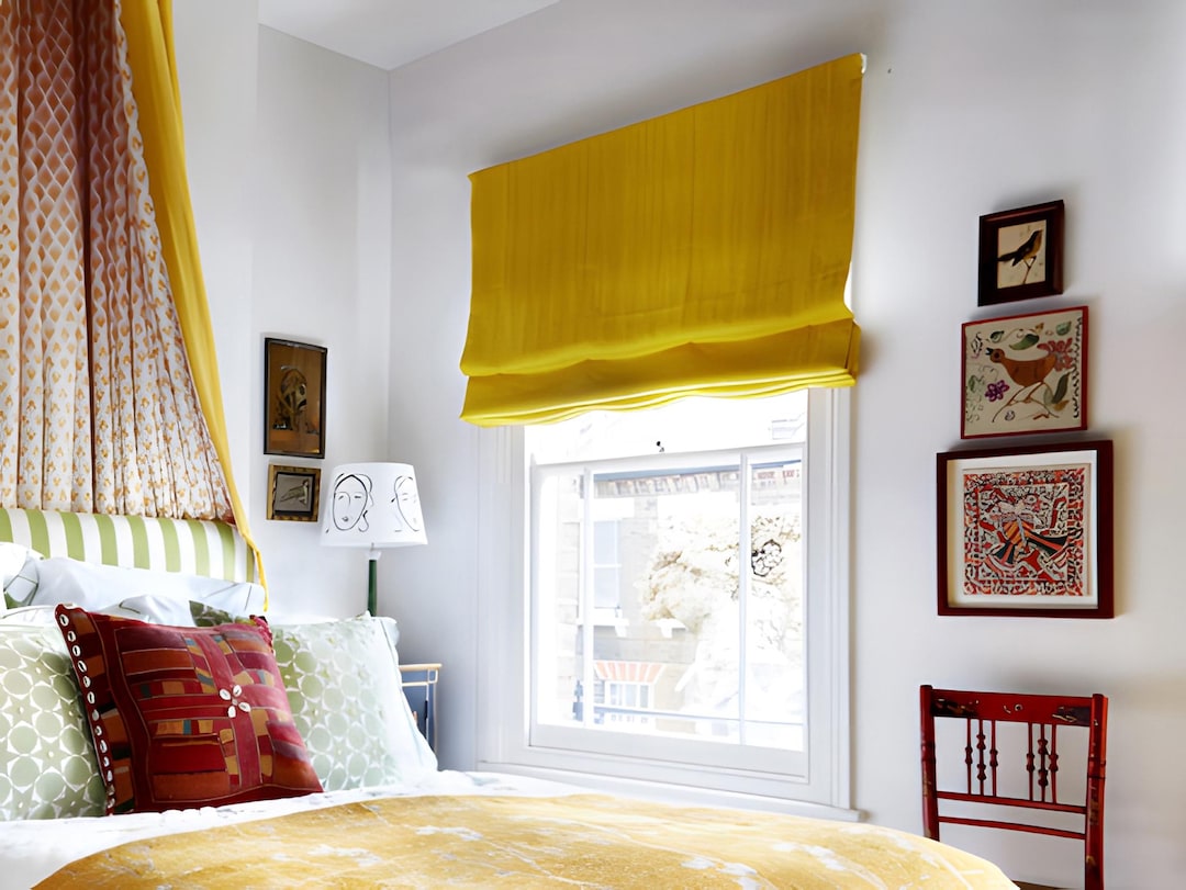 Yellow Green Linen Roman Shades, Drawstring System, Blackout Roman ...