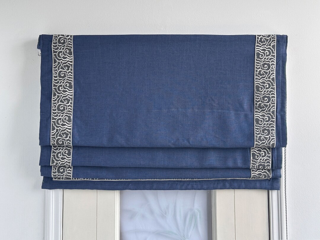Navy Roman Shade With Black Border, Blackout Option - Etsy