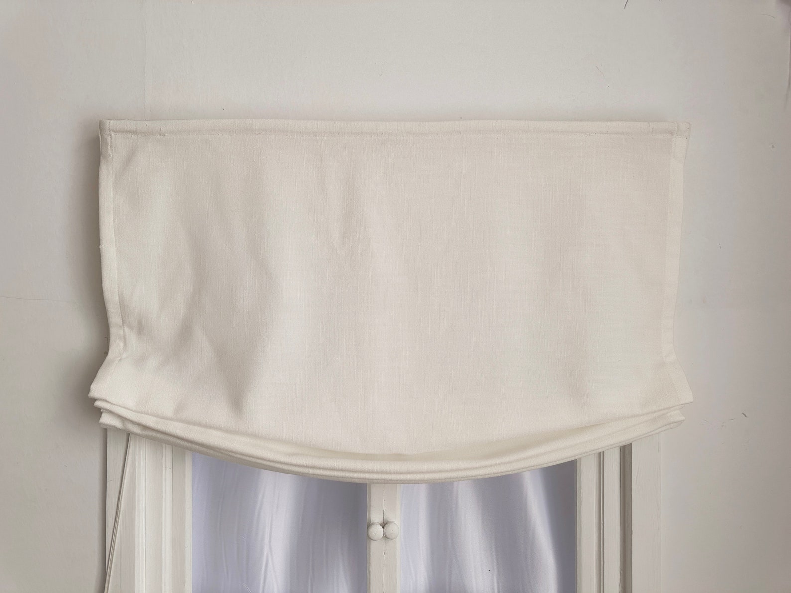 White Linen Roman Shades, Drawstring System, Custom Size Roman Shades ...